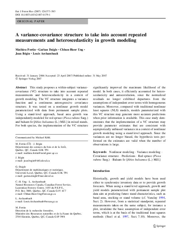 (PDF) A variance-covariance structure to take into account repeated ...