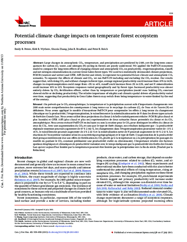 (PDF) Potential climate change impacts on temperate forest ecosystem ...