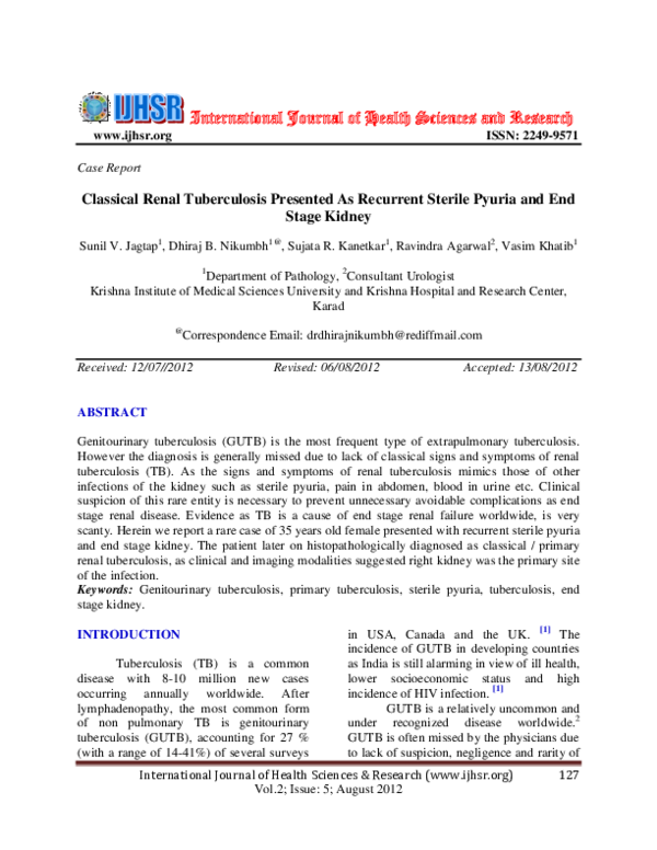 (PDF) Classical Renal Tuberculosis Presented As Recurrent Sterile ...