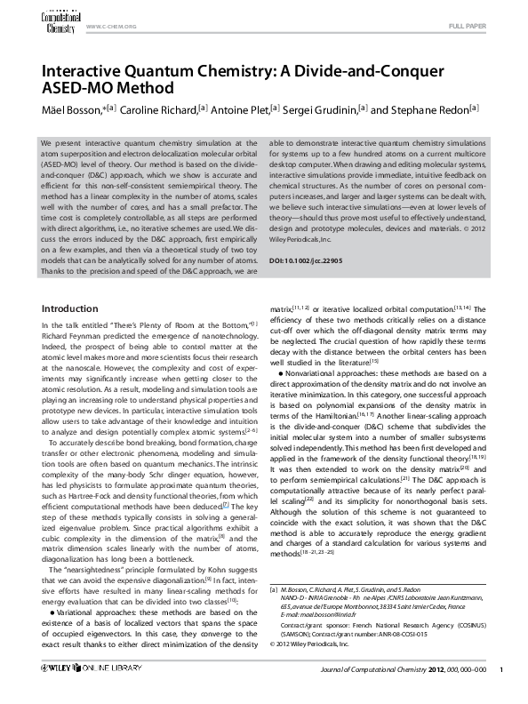 (PDF) Interactive quantum chemistry: A divide-and-conquer ASED-MO method