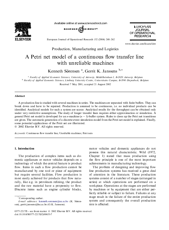 (PDF) A Petri net model of a continuous flow transfer line with unreliable machines