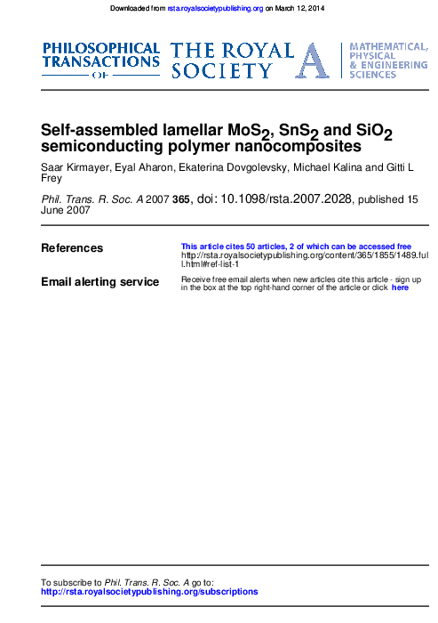 (PDF) Self-assembled lamellar MoS2, SnS2 and SiO2 semiconducting ...