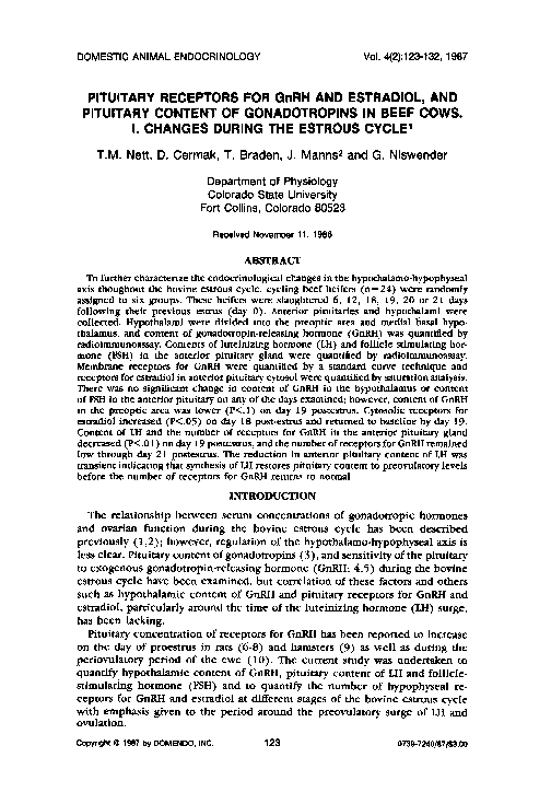 (PDF) Pituitary receptors for GnRH and estradiol, and pituitary content ...