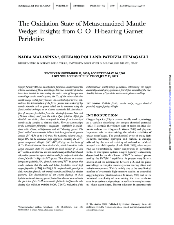 (PDF) The Oxidation State of Metasomatized Mantle Wedge: Insights from ...