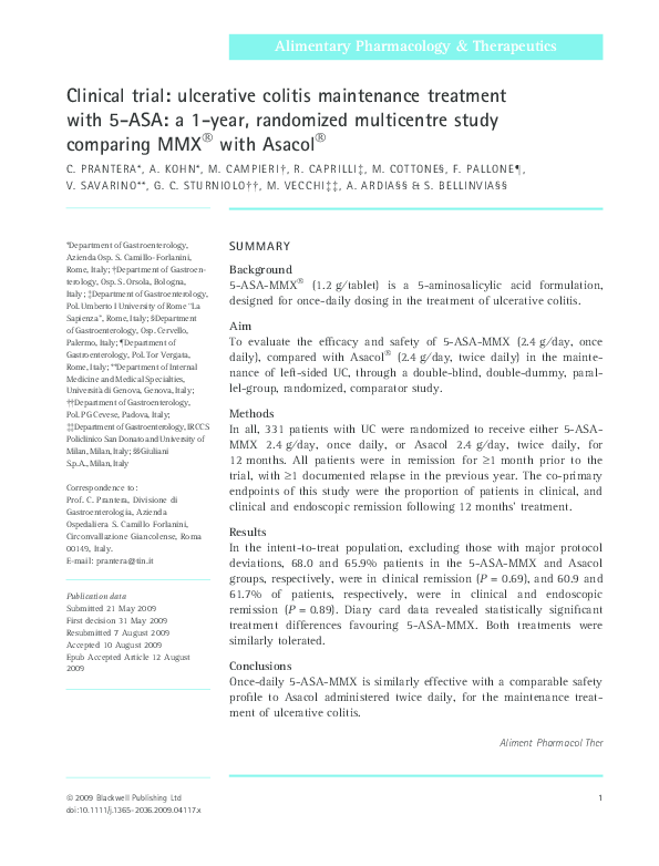 (PDF) Clinical trial: Ulcerative colitis maintenance treatment with ...