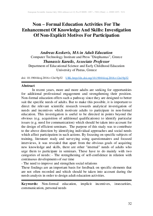 (PDF) Non – Formal Education Activities For The Enhancement Of ...