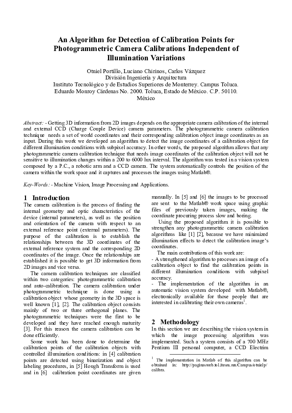 Pdf An Algorithm For Detection Of Calibration Points For