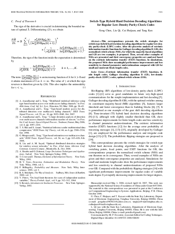 (PDF) Switch-Type Hybrid Hard Decision Decoding Algorithms for Regular Low-Density Parity-Check ...