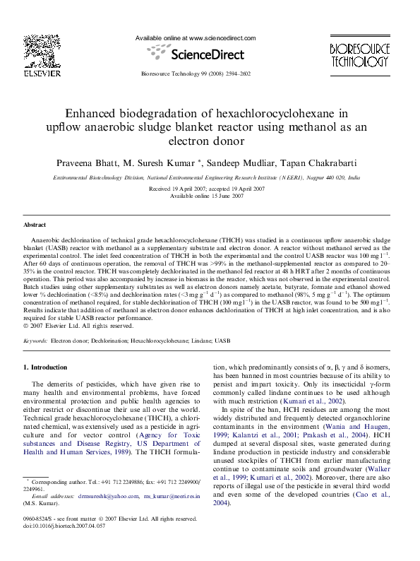 (PDF) Biodegradation of HCH in Soil Using Sphingobium B90A