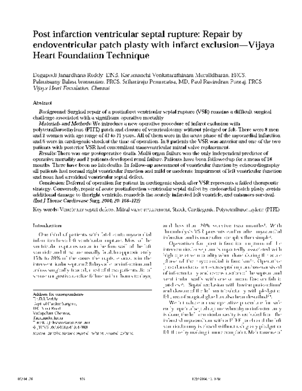 (PDF) Post infarction ventricular septal rupture: Repair by ...