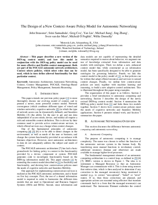 (PDF) The Design of a New Context-Aware Policy Model for Autonomic Networking