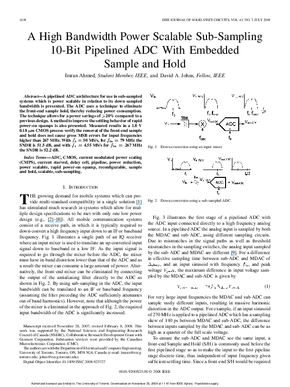(PDF) A High Bandwidth Power Scalable SubSampling 10Bit Pipelined ADC With Embedded Sample and Hold