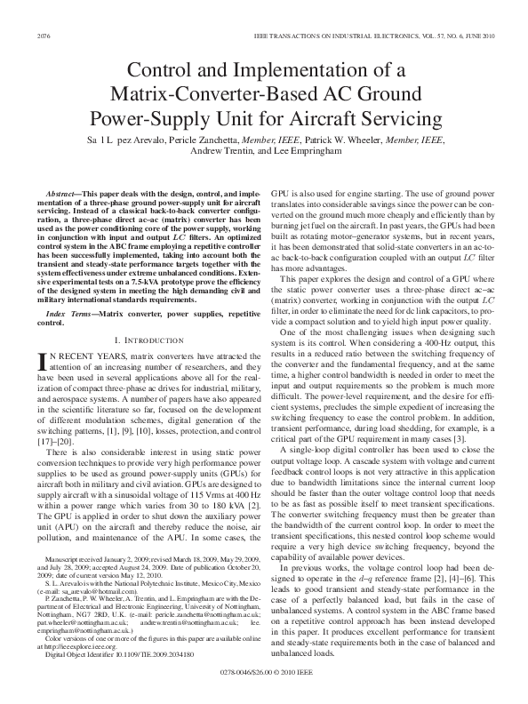 (PDF) Control and Implementation of a Matrix-Converter-Based AC Ground ...