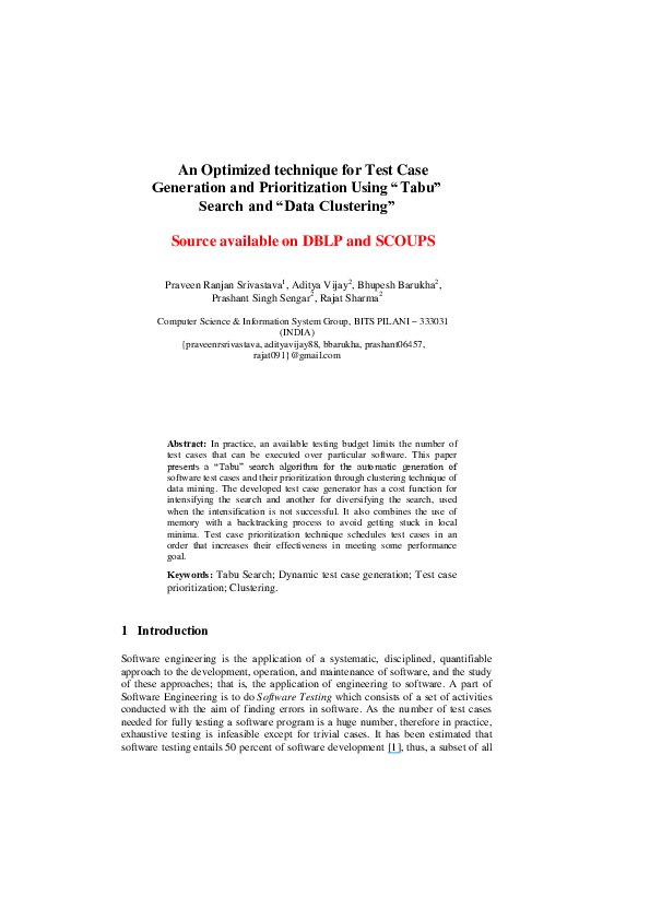 Pdf An Optimized Technique For Test Case Generation And Prioritization Using Tabu Search And