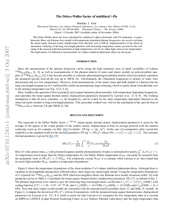 (PDF) The Debye–Waller factor of stabilized -Pu