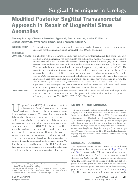 (PDF) Modified Posterior Sagittal Transanorectal Approach in Repair of ...