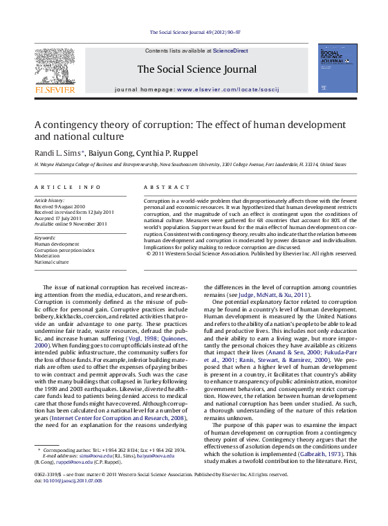 (PDF) A contingency theory of corruption: The effect of human ...