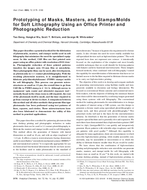 (PDF) Prototyping of Masks, Masters, and Stamps/Molds for Soft ...
