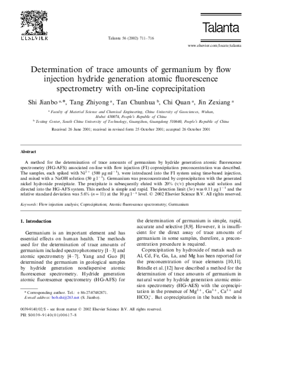 Pdf Determination Of Trace Amounts Of Germanium By Flow Injection Hydride Generation Atomic