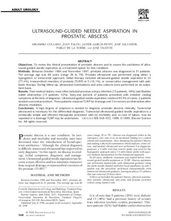 (PDF) Ultrasound-guided needle aspiration in prostatic abscess