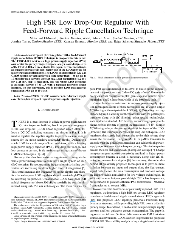 (PDF) High PSR Low Drop-Out Regulator With Feed-Forward Ripple Cancellation Technique