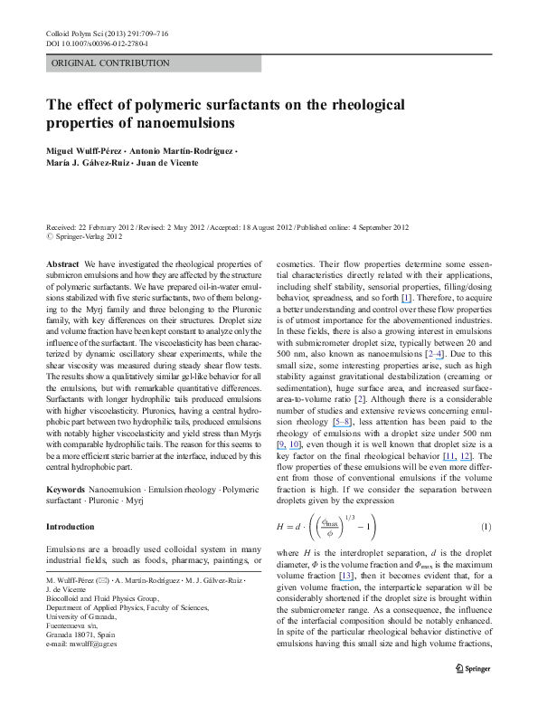 (PDF) The effect of polymeric surfactants on the rheological properties ...