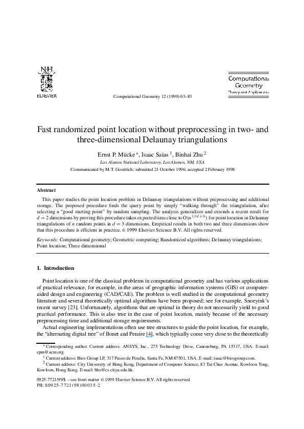 (PDF) Fast randomized point location without preprocessing in two- and three-dimensional ...