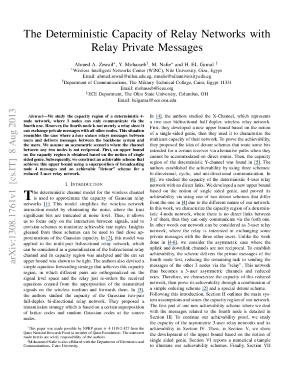 Pdf The Deterministic Capacity Of Relay Networks With Relay Private 9226