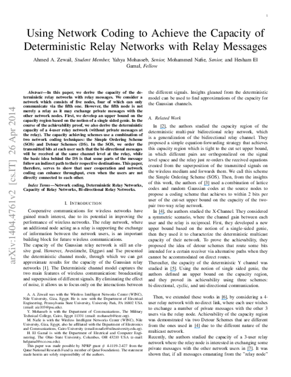 Pdf Using Network Coding To Achieve The Capacity Of Deterministic