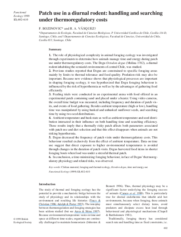 (PDF) Patch use in a diurnal rodent: handling and searching under ...