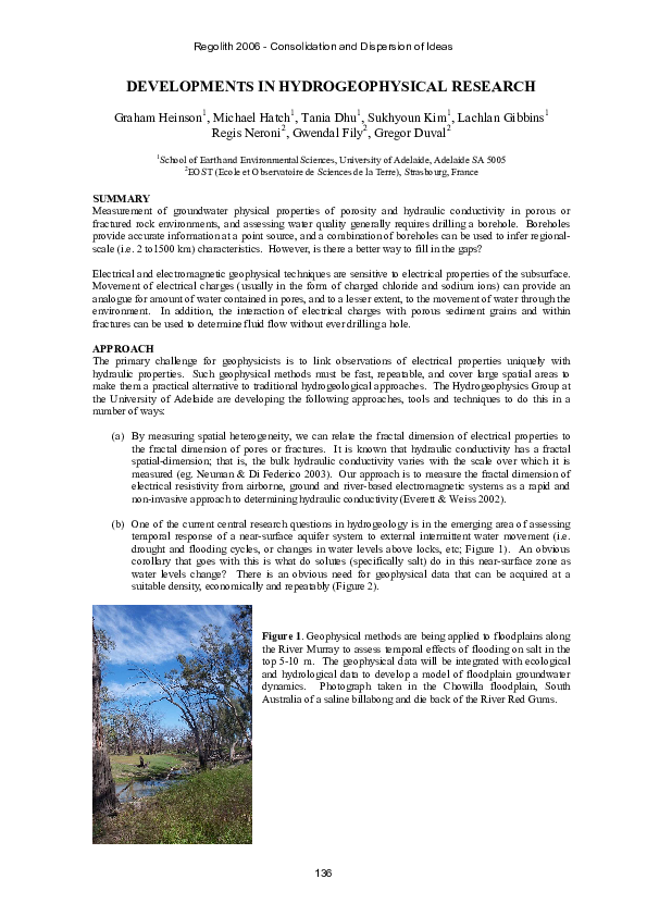 (PDF) Developments in Hydrogeophysical Research