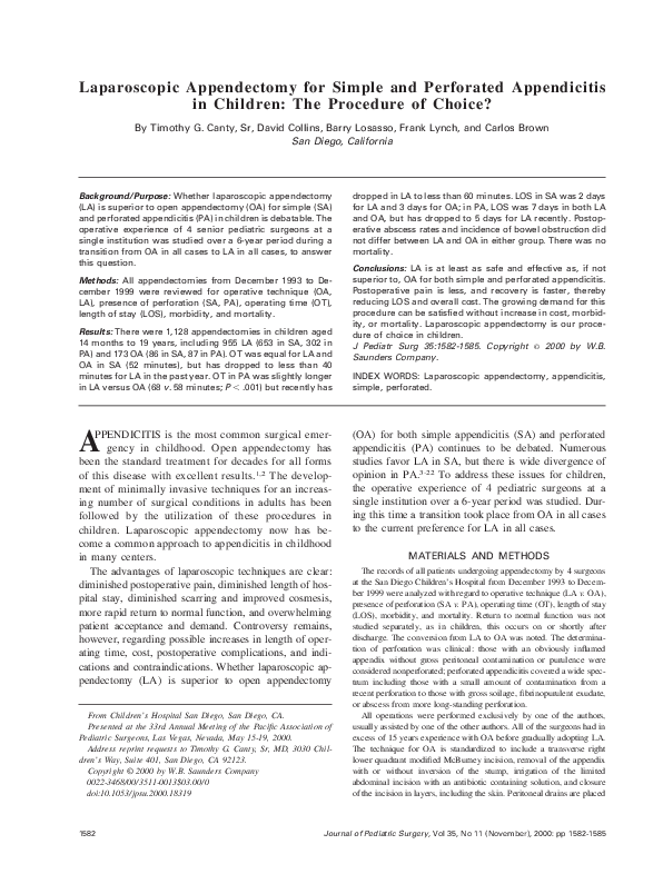 (PDF) Laparoscopic appendectomy for simple and perforated appendicitis ...