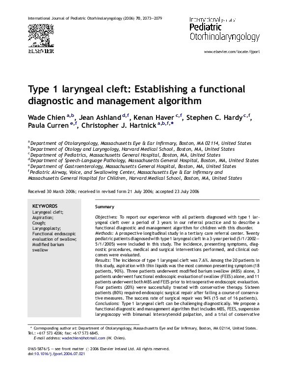 (PDF) Type 1 laryngeal cleft: Establishing a functional diagnostic and ...