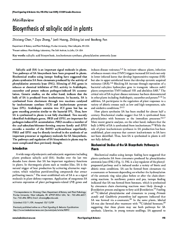 (PDF) Biosynthesis of salicylic acid in plants