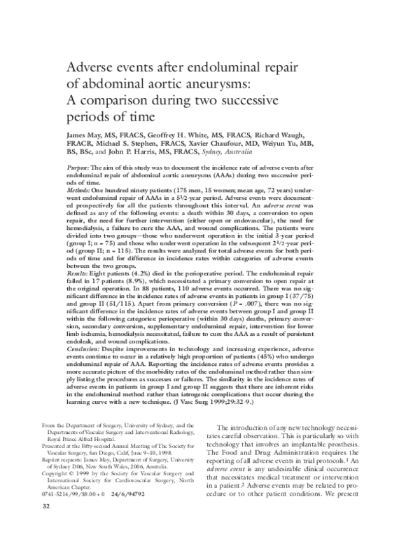 (PDF) Adverse events after endoluminal repair of abdominal aortic ...