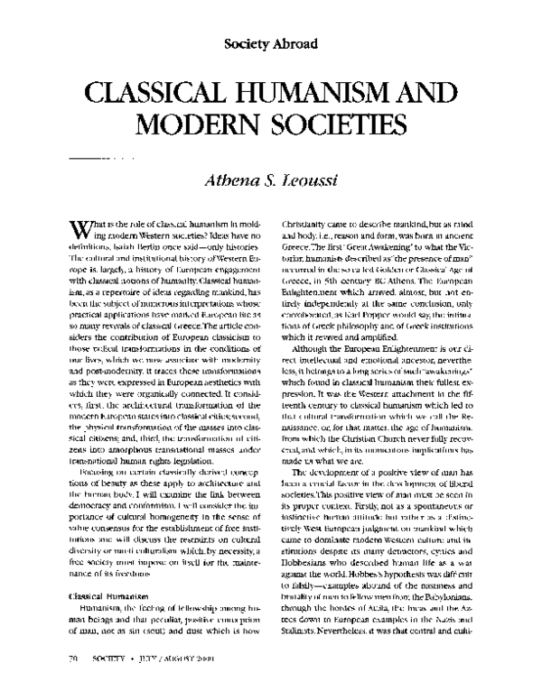 (PDF) Classical humanism and modern societies