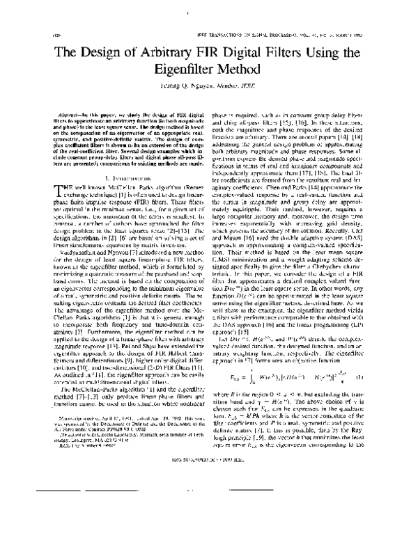 (PDF) The design of arbitrary FIR digital filters using the eigenfilter method