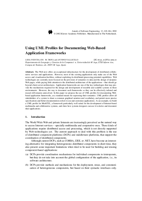 Pdf Using Uml Profiles For Documenting Web Based Application Frameworks