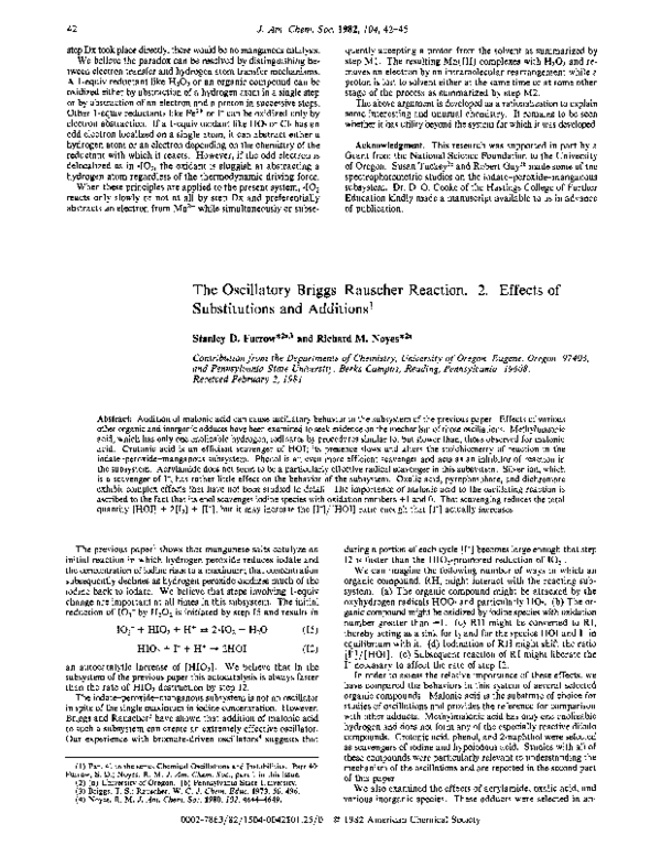 (PDF) The oscillatory Briggs-Rauscher reaction. 2. Effects of ...