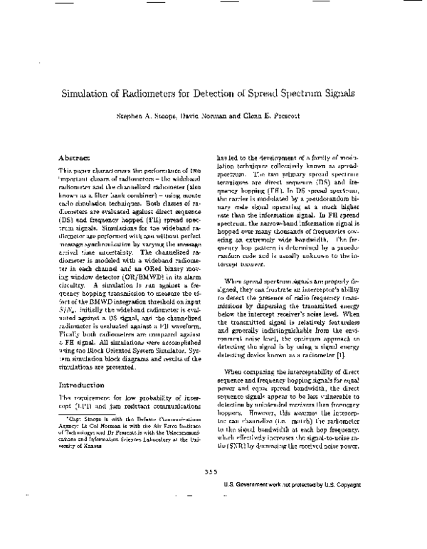 (PDF) Simulation of radiometers for detection of spread spectrum signals
