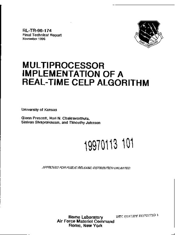 (PDF) Multiprocessor Implementation of a Real-Time Celp Algorithm