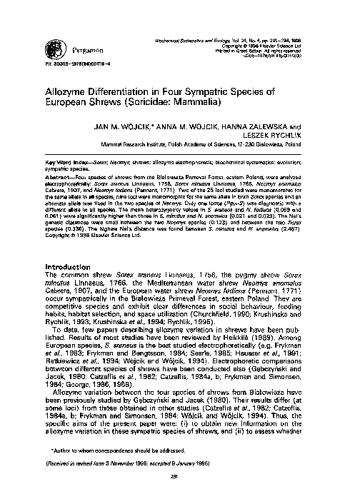 (PDF) Allozyme differentiation in four sympatric species of european ...