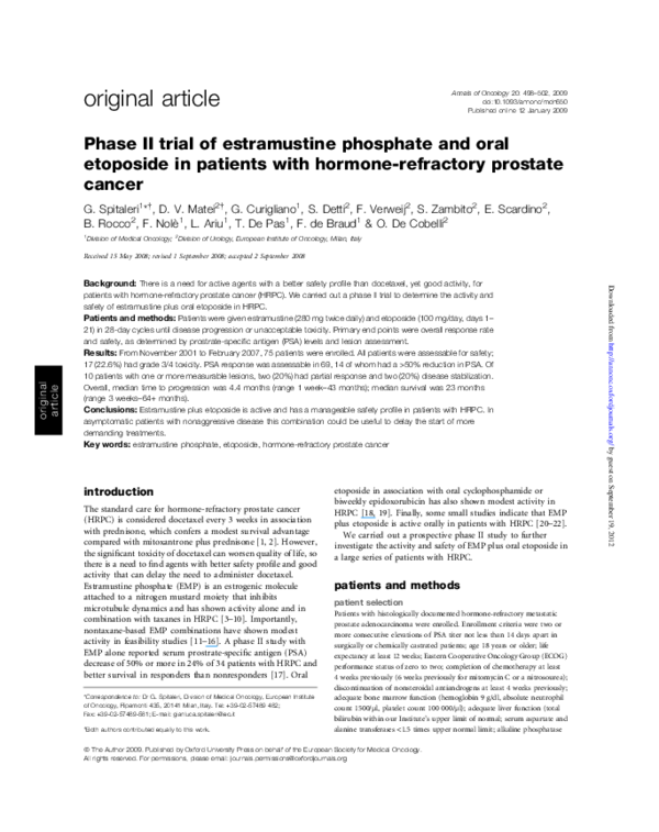 (PDF) Phase II trial of estramustine phosphate and oral etoposide in ...