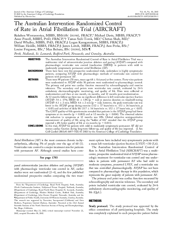 (PDF) The Australian intervention randomized control of rate in atrial ...