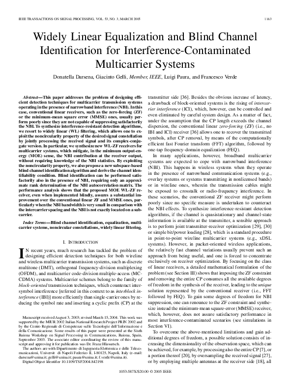 (PDF) Widely linear equalization and blind channel identification for interference-contaminated ...
