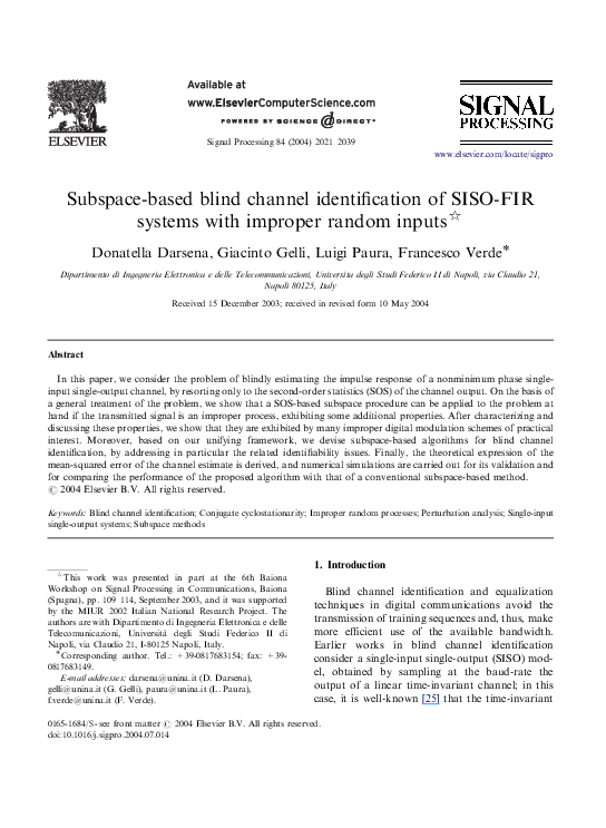 (PDF) Subspace-based blind channel identification of SISO-FIR systems with improper random inputs