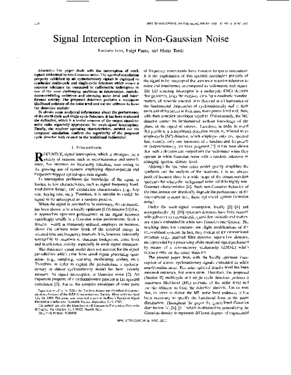 (PDF) Signal interception in non-Gaussian noise | Luigi Paura - Academia.edu