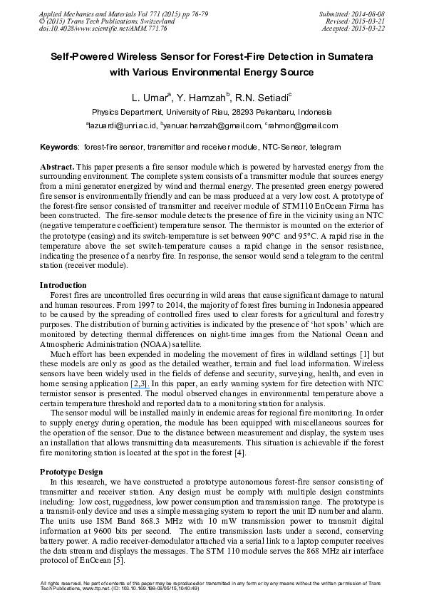 (PDF) Self-Powered Wireless Sensor for Forest-Fire Detection in ...