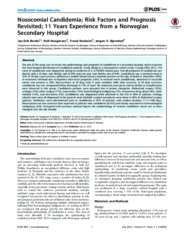 (PDF) Nosocomial Candidemia; Risk Factors and Prognosis Revisited; 11 ...