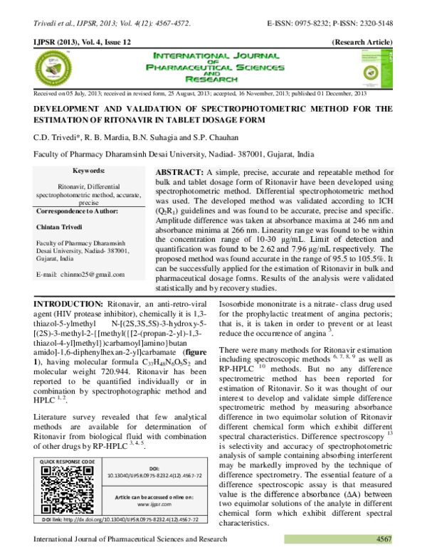 (PDF) Development and validation of spectrophotometric methods for the estimation of ...